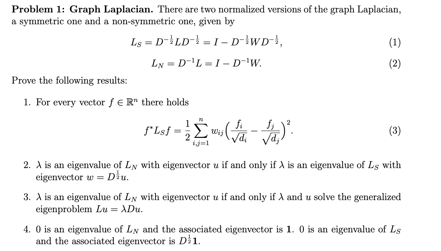 Solved Problem 1: Graph Laplacian. There are two normalized | Chegg.com