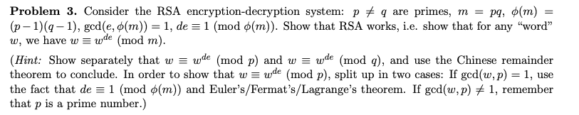 Solved = Problem 3. Consider the RSA encryption-decryption | Chegg.com