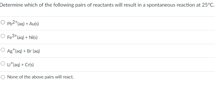 Solved Determine which of the following pairs of reactants | Chegg.com