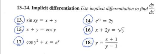 Solved 13-24. Implicit differentiation Use implicit | Chegg.com