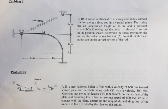 Solved Problem 9 A 10-lb collar is attached to a spring and | Chegg.com