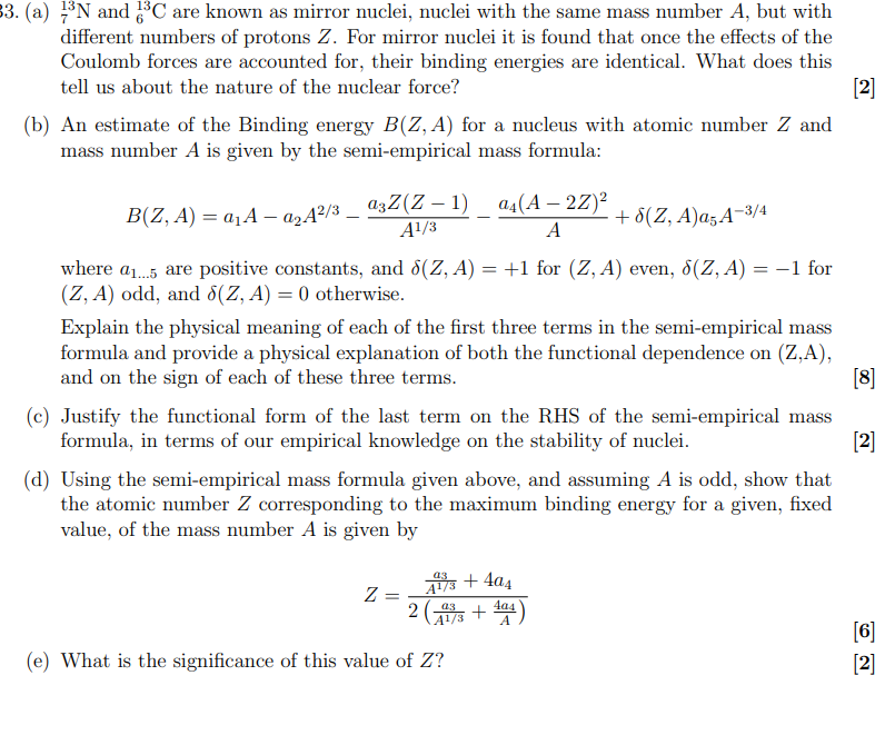 Solved 3. (a) N and C are known as mirror nuclei, nuclei | Chegg.com