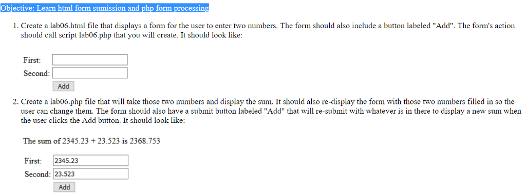 Solved Objective Learn Html Form Sumission And Php Form 1040