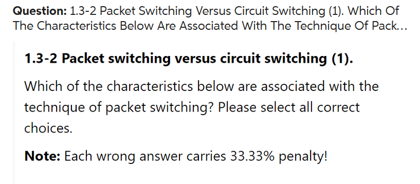 Solved Question: 1.3-2 Packet Switching Versus Circuit | Chegg.com