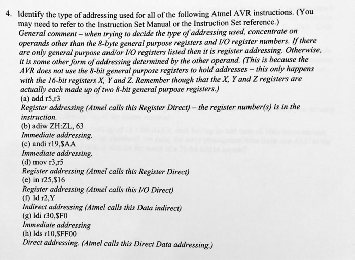 4. Identify the type of addressing used for all of | Chegg.com