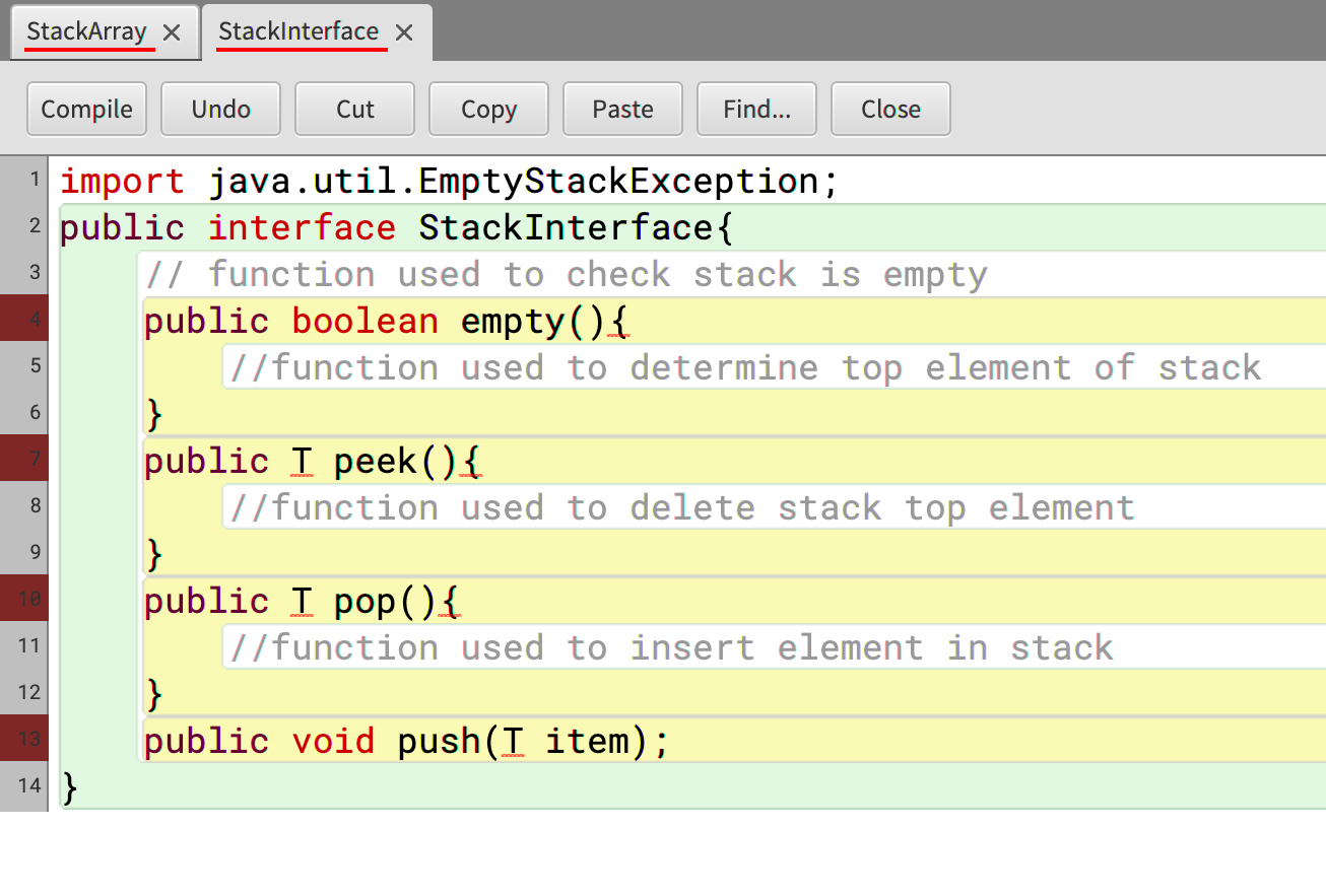 Solved StackArray X Compile Undo Cut Copy Paste Find... | Chegg.com