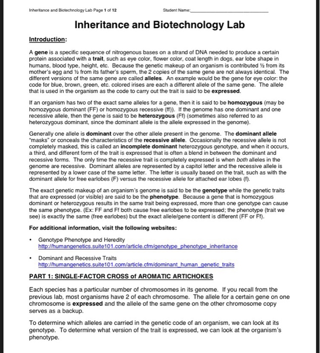 Solved Inheritance and Biotechnology Lab Page 1 of 12 | Chegg.com Solved Inheritance and Biotechnology Lab Page 1 of 12 | Chegg.com