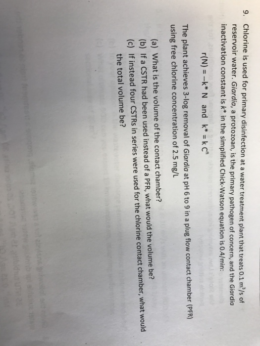 Solved Chlorine is used for primary disinfection at a water | Chegg.com