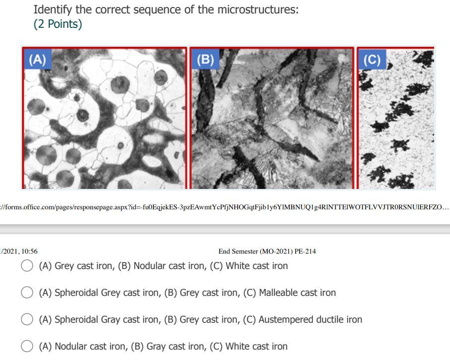 Solved Identify the correct sequence of the microstructures: | Chegg.com
