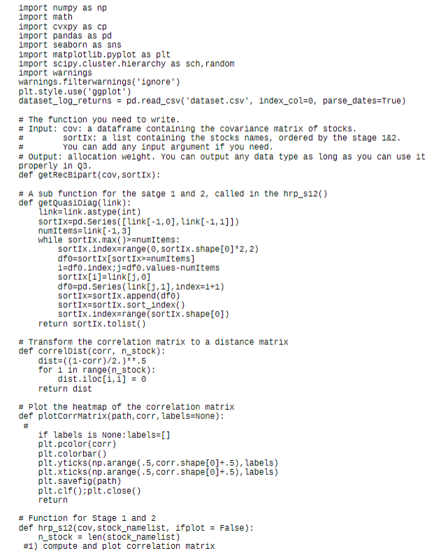 Solved Question 2: Hierarchical Risk Parity (25 points) | Chegg.com