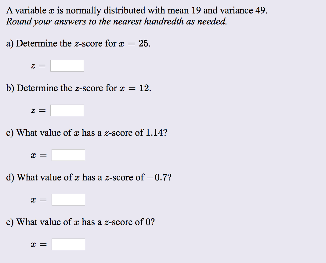 Solved A variable x is normally distributed with mean 19 and | Chegg.com