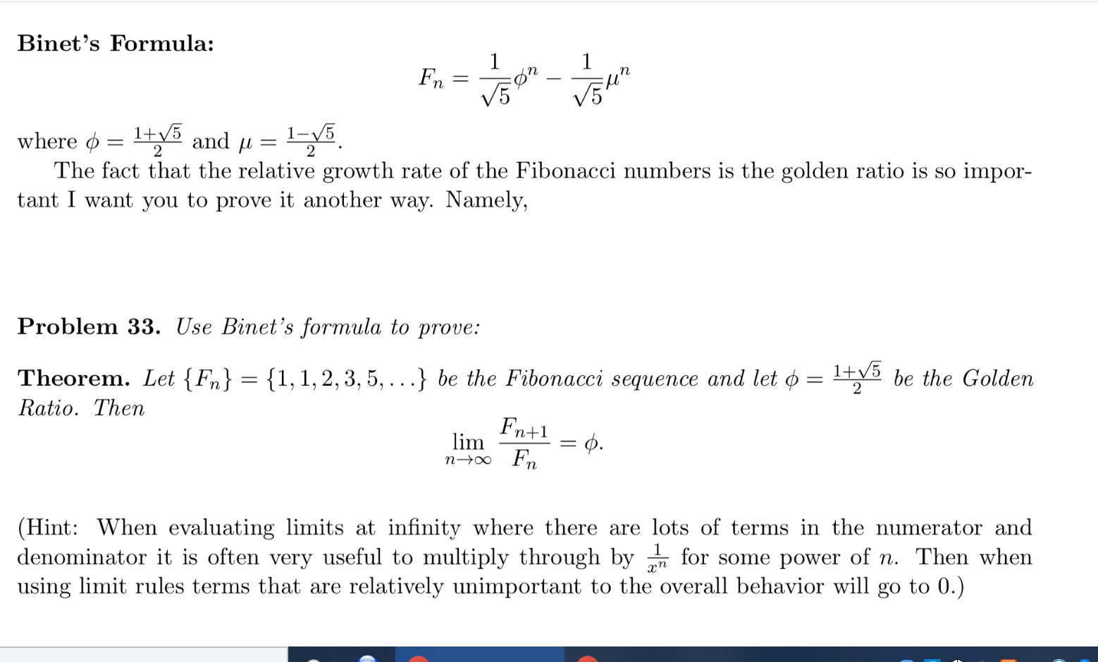 Solved Binet's Formula: where 0 = 1+v5 and u = 1-75. The | Chegg.com