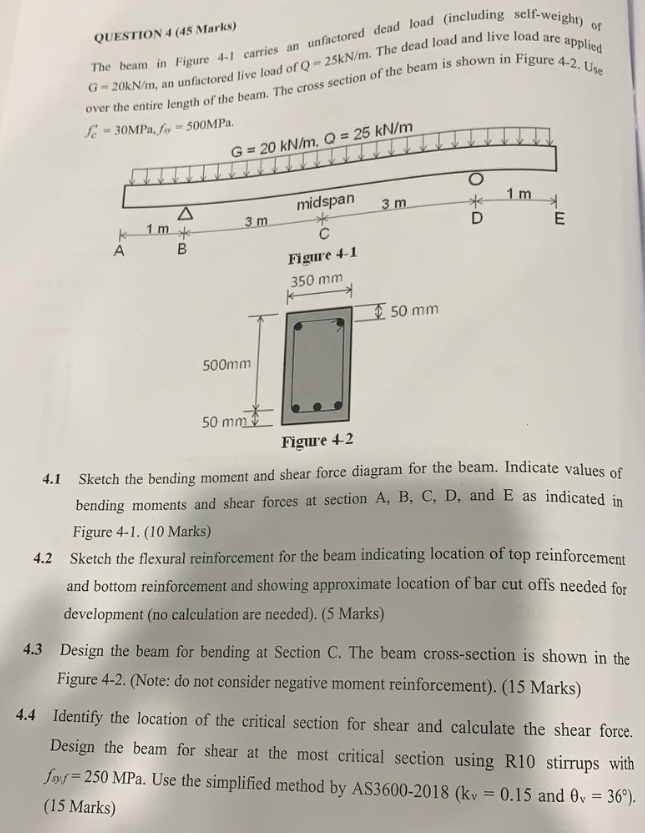 Solved G-20kN/m, an unfactored live load of Q - 25kN/m. The | Chegg.com