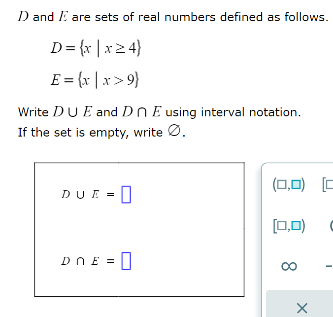 Solved D ﻿and E ﻿are sets of real numbers defined as | Chegg.com