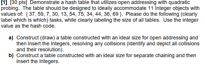 Solved [1] [30 pts] Demonstrate a hash table that utilizes | Chegg.com