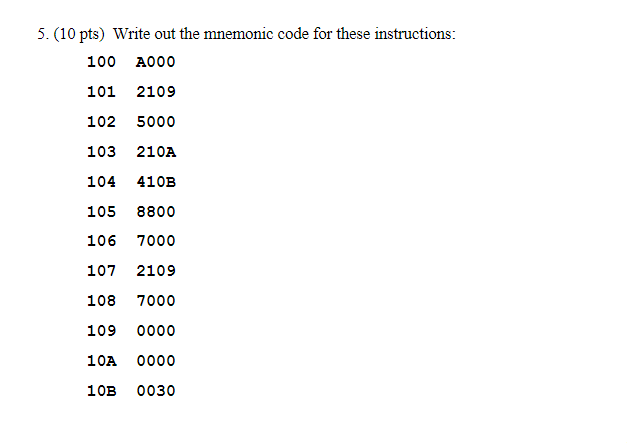 Solved 5. (10nts) Write out the mnemonic code for these | Chegg.com