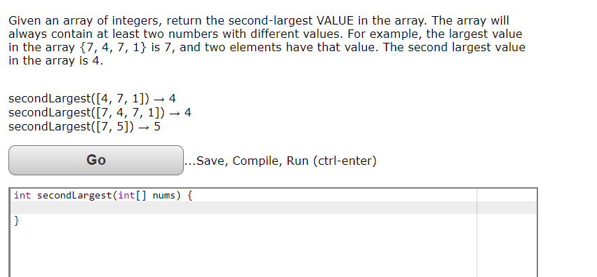 Solved Given an array of integers, return the second-largest | Chegg.com