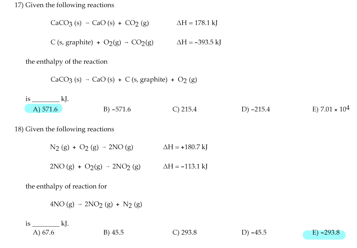 Solved 17) Given the following reactions CaCO3( | Chegg.com