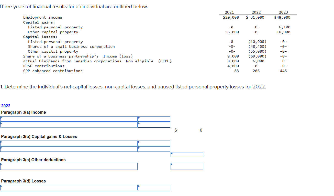 Th 1. Determine the individual's net capital losses, | Chegg.com