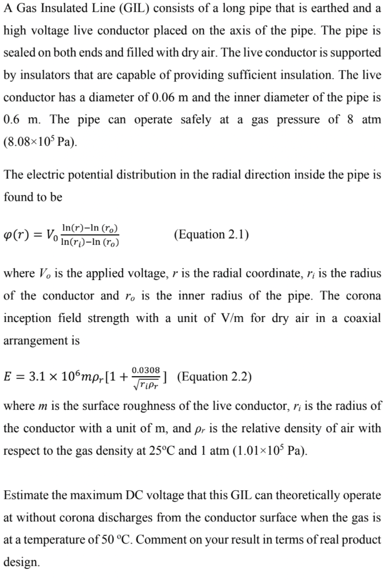 Solved A Gas Insulated Line (GIL) consists of a long pipe | Chegg.com