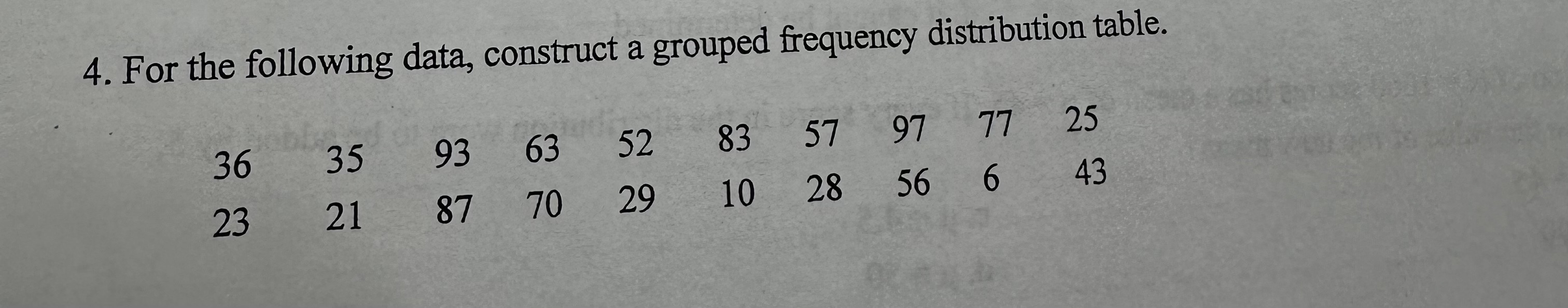 Solved 4. For the following data, construct a grouped | Chegg.com