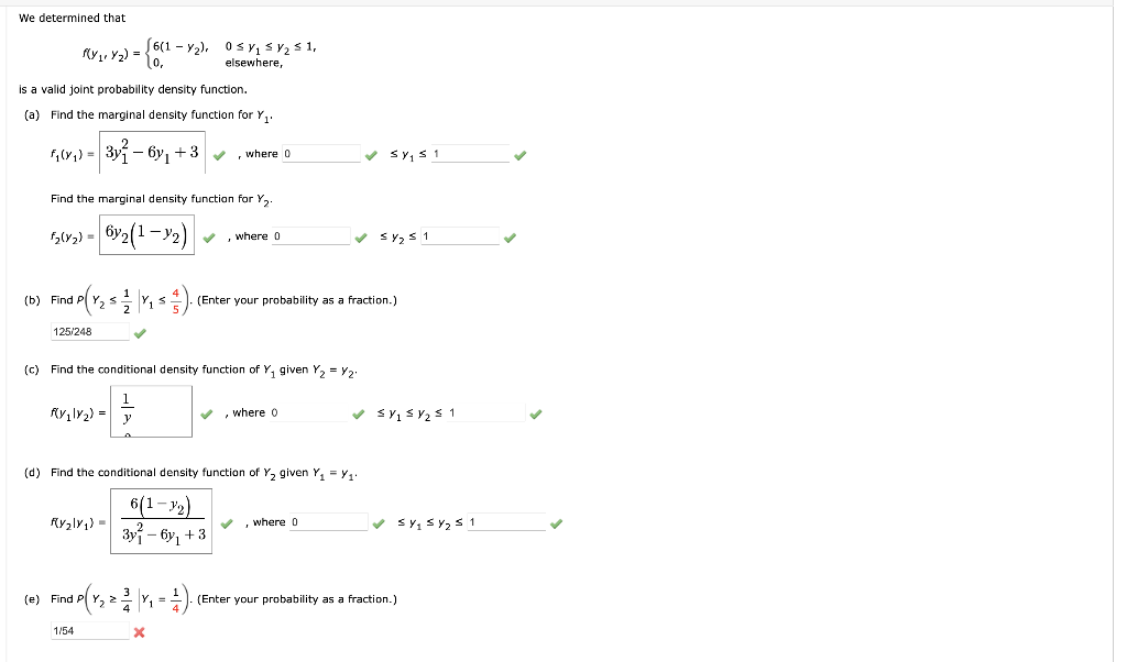 Solved We determined that f(y1,y2)={6(1−y2),0r0≤y1≤y2≤1r | Chegg.com