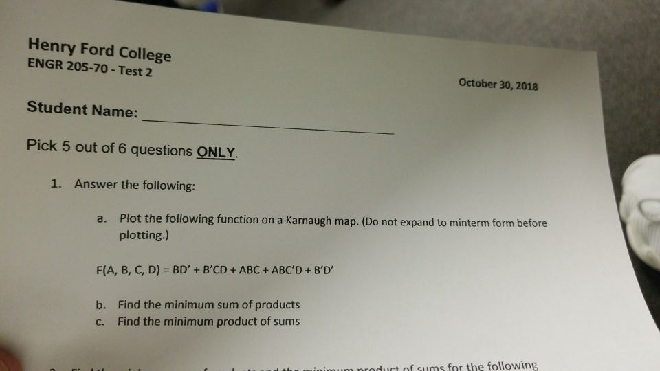 Solved Henry Ford College ENGR 205-70-Test 2 October 30, | Chegg.com