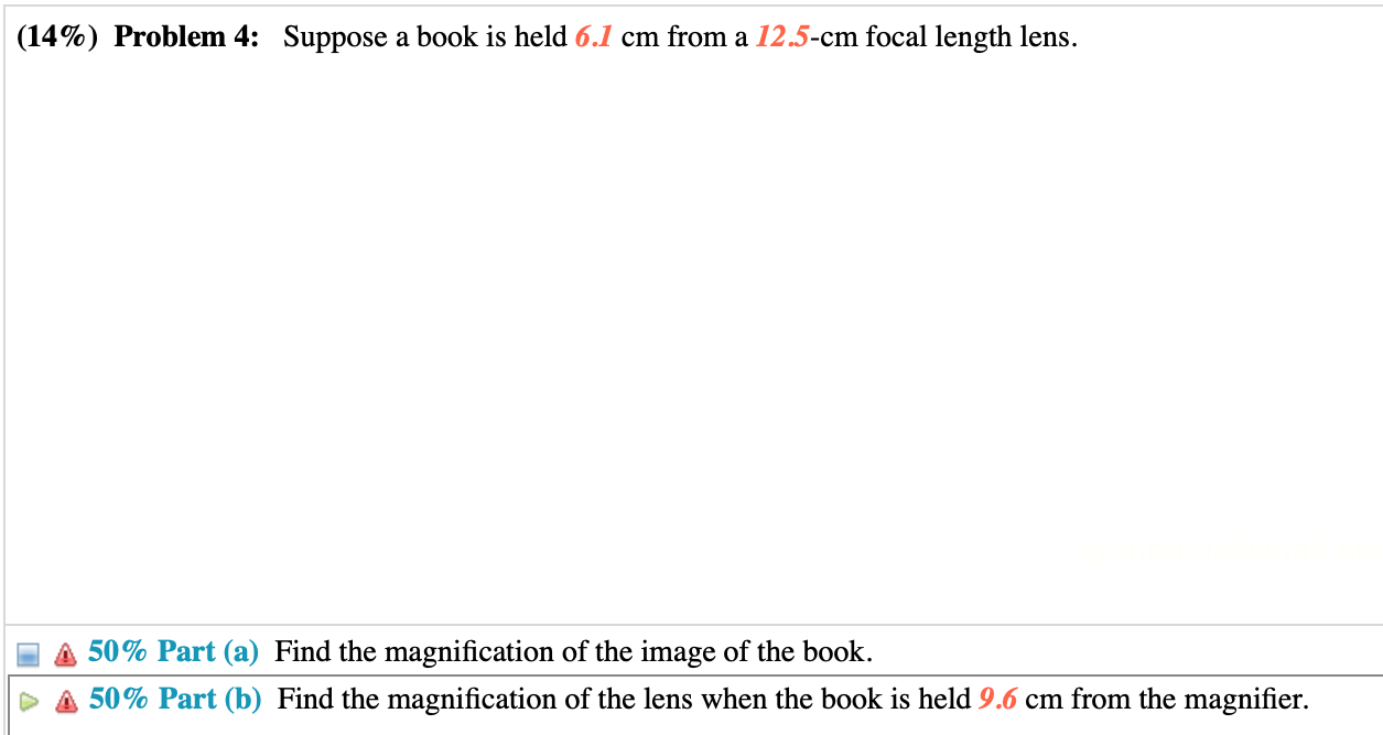 Solved 14\%) Problem 4: Suppose a book is held 6.1 cm from a | Chegg.com