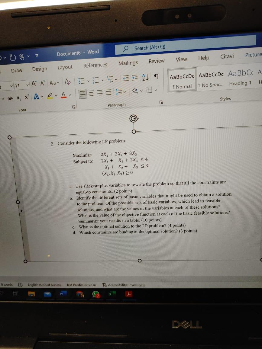 Solved 2 Consider The Following Lp Problem Maximize