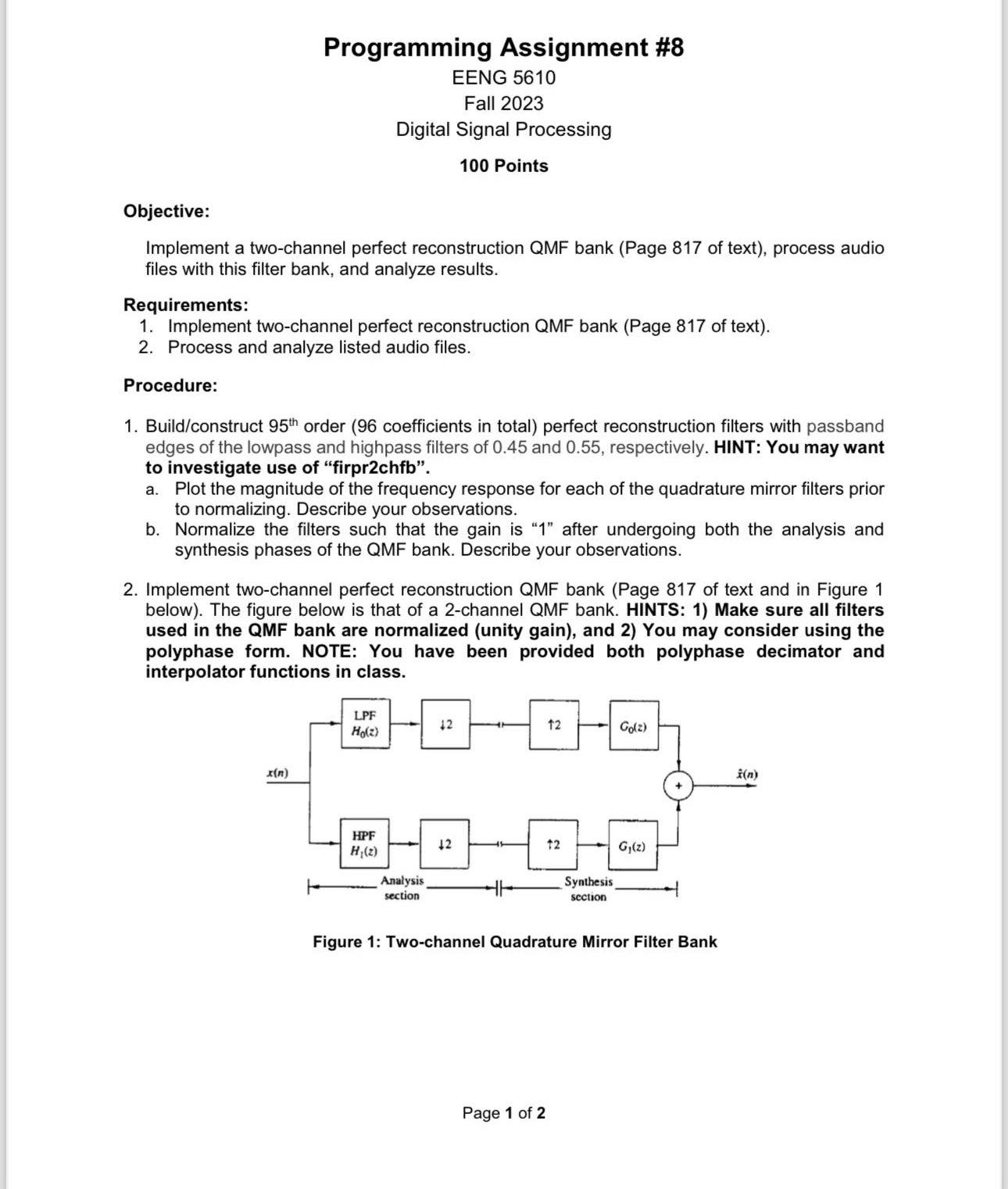 Solved EENG 5610Fall 2023Digital Signal Processing100 | Chegg.com