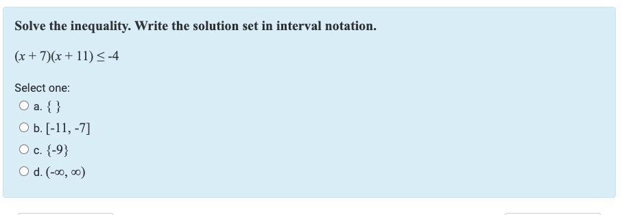 Solved Solve the inequality. Write the solution set in | Chegg.com
