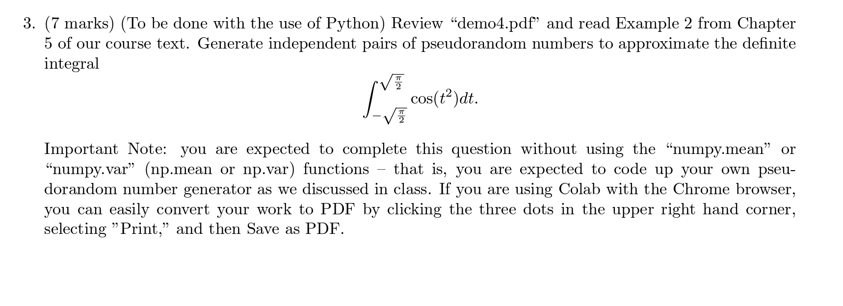 Solved ( 7 marks) (To be done with the use of Python) Review | Chegg.com
