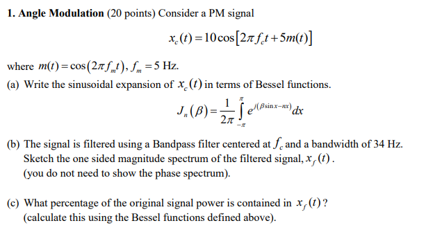 Solved 1. Angle Modulation ( 20 points) Consider a PM signal | Chegg.com