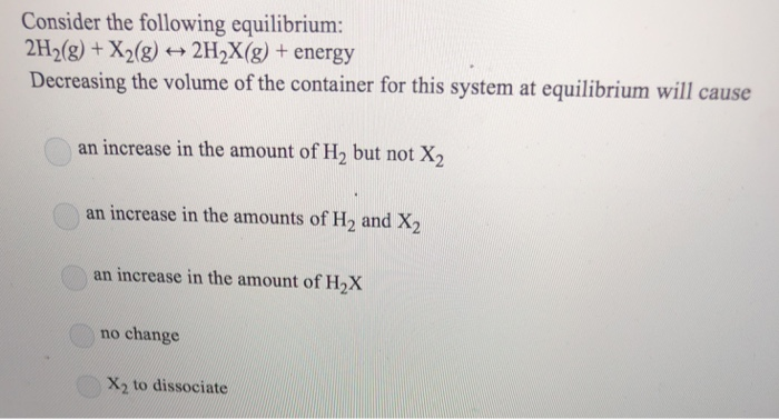 Solved Consider the following equilibrium: 2H2(g) +X2(g) | Chegg.com