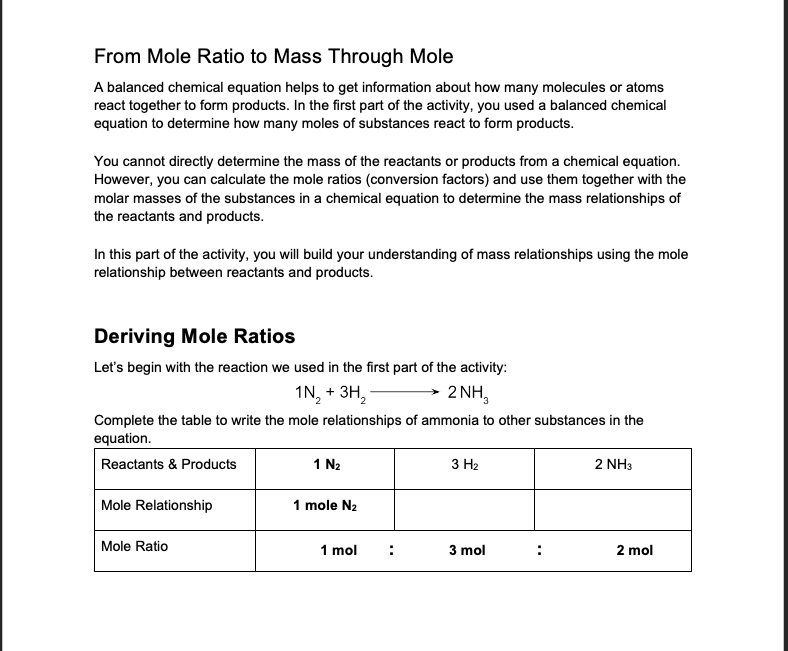 Solved From Mole Ratio to Mass Through Mole A balanced | Chegg.com