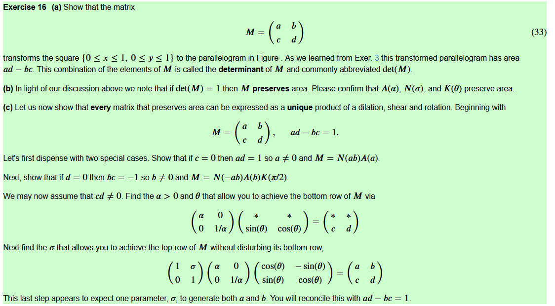 Exercise 16 (a) Show that the matrix M=(acbd) | Chegg.com