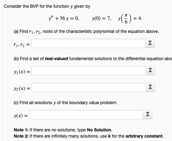 Solved Consider the BVP for the function y given by >" +36y= | Chegg.com