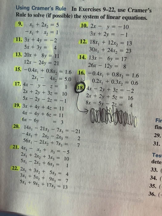 Solved Using Cramer's Rule In Exercises 9-22, use Cramer's | Chegg.com