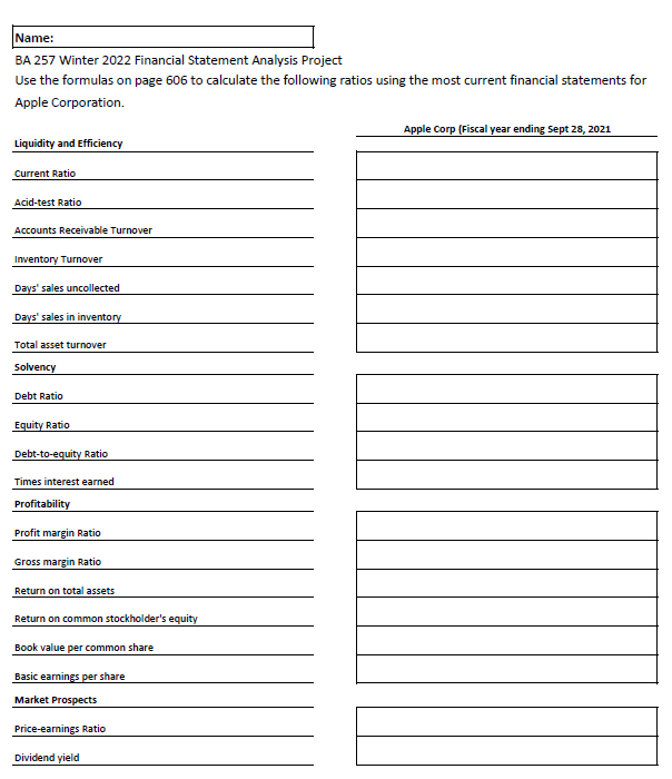 Solved Name: BA 257 Winter 2022 Financial Statement Analysis | Chegg.com