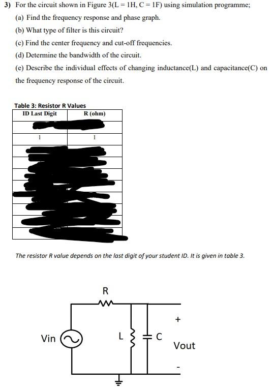Solved 3) For the circuit shown in Figure 3(L = 1H, C = 1F) | Chegg.com