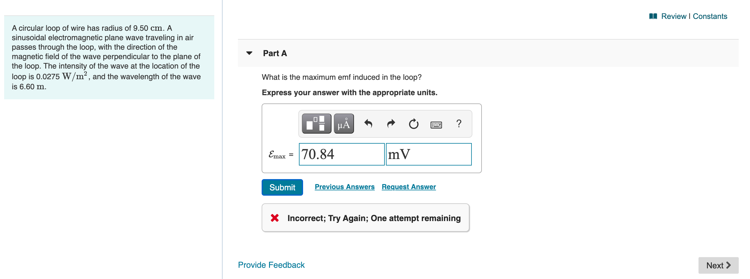 Solved II Review Constants Part A A circular loop of wire | Chegg.com