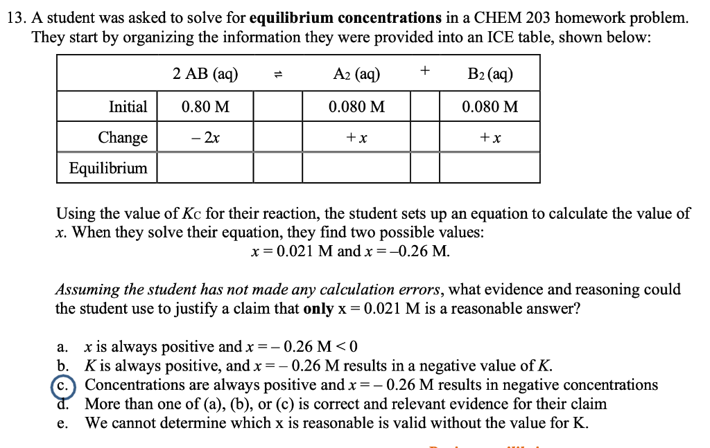 Solved A student was asked to solve for equilibrium | Chegg.com