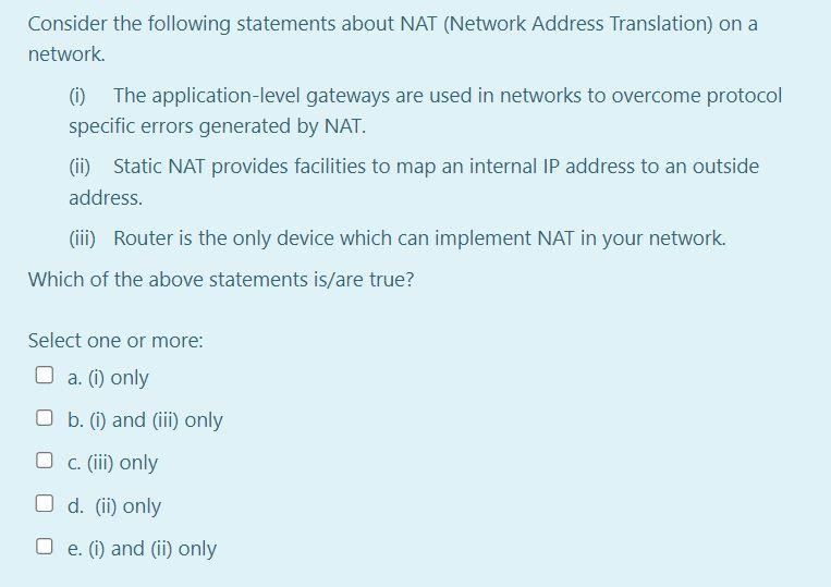 Solved Consider the following statements about NAT (Network | Chegg.com