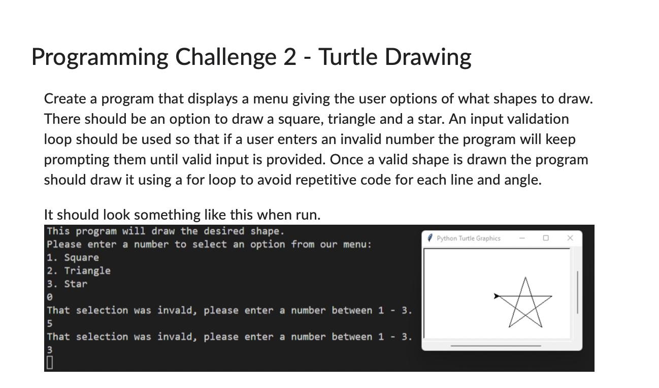 Solved Programming Challenge 2 - Turtle Drawing Create a | Chegg.com