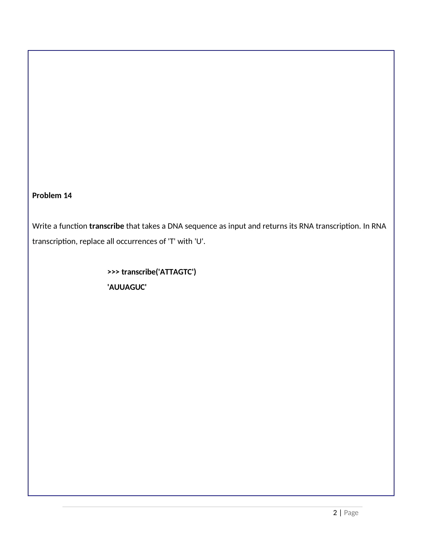 Solved Problem 14 ﻿Write a function transcribe that takes a | Chegg.com