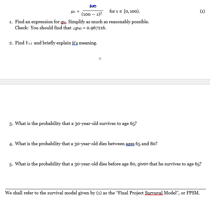 Solved μx=(100−x)2100 for x∈[0,100). 1. Find an expression | Chegg.com