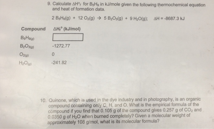 Solved Calculate delta H degree_f for B_5H_9 in kJ/mole | Chegg.com