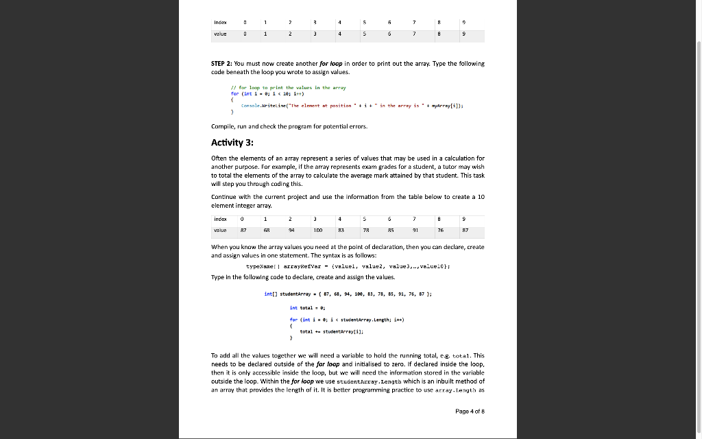 Solved Object Oriented Development Pass Task 2.3 - Arrays | Chegg.com
