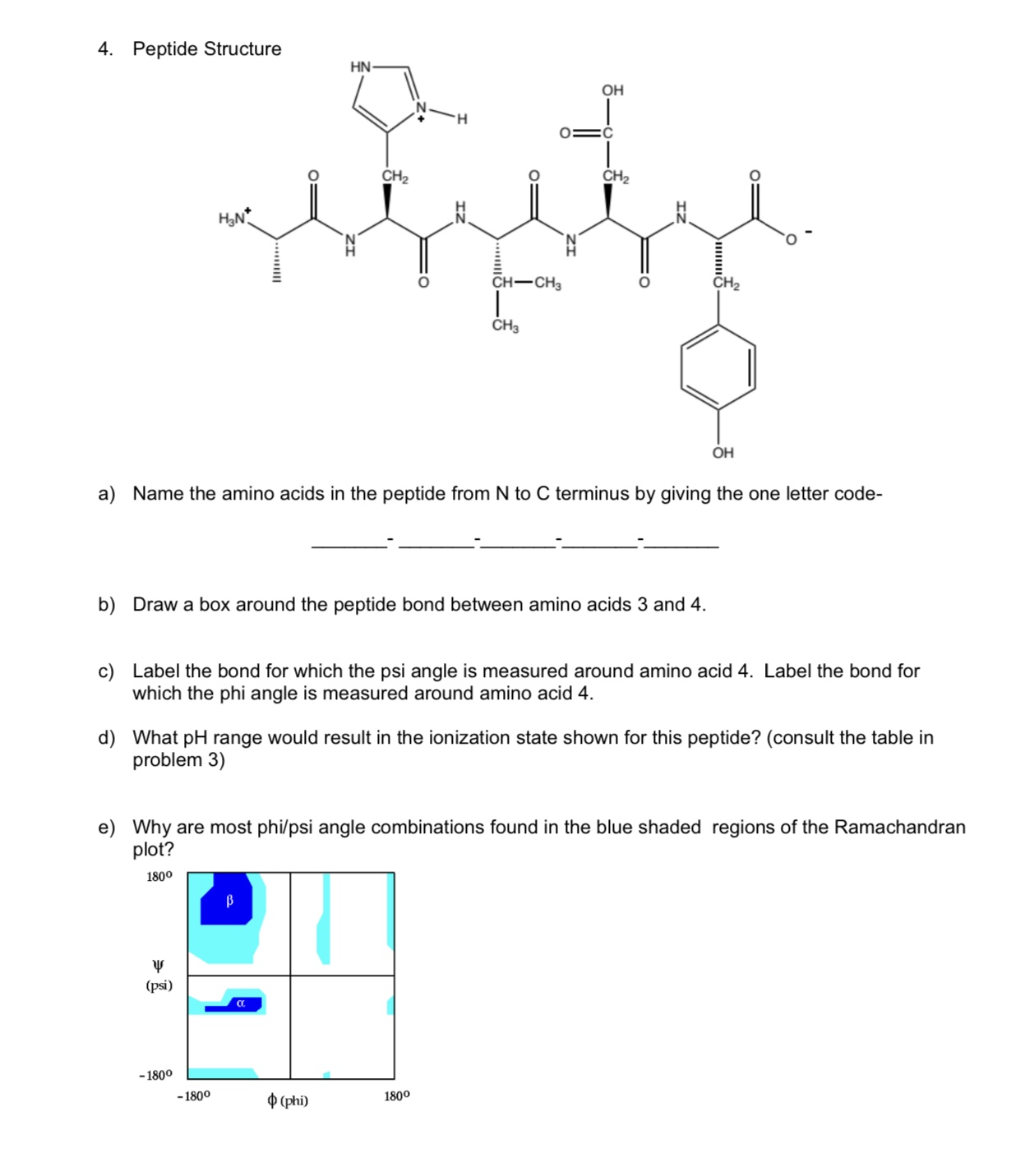 4. Peptide Structure a) Name the amino acids in the | Chegg.com