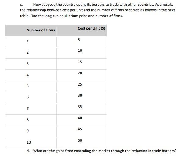 Solved 3. The following relationship between price, cost per | Chegg.com